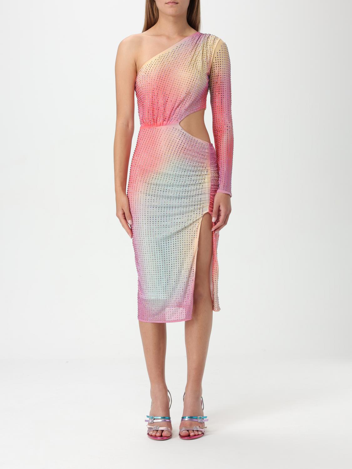 TPN: Abito in viscosa micro traforata con strass all over - Rosa ...