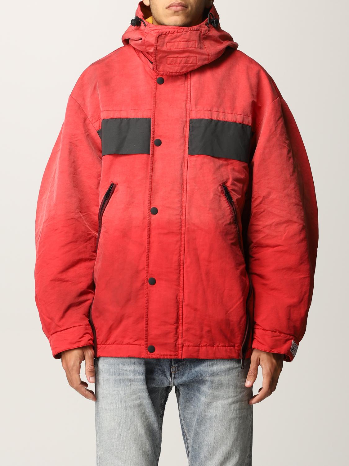 DIESEL: W-trodd jacket in cotton and microfiber - Red | Diesel jacket ...