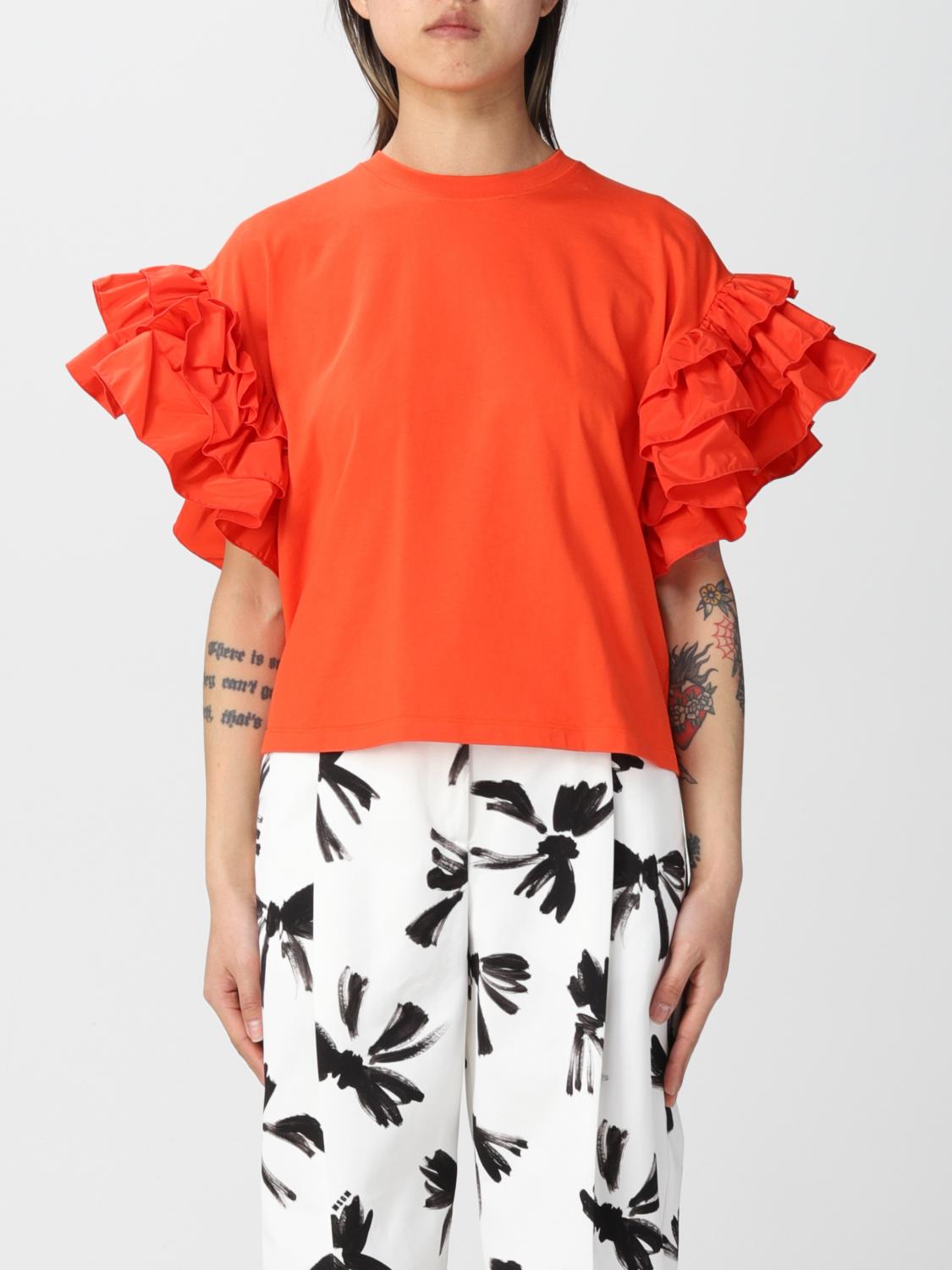 MSGM: T-shirt with maxi flounces - Red | MSGM t-shirt 3241MDM67227298 ...