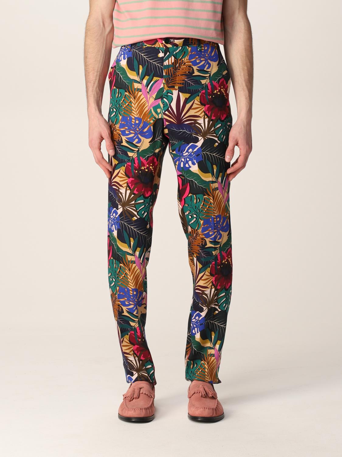 ETRO: linen blend pants with tropical print - Green | Etro pants ...