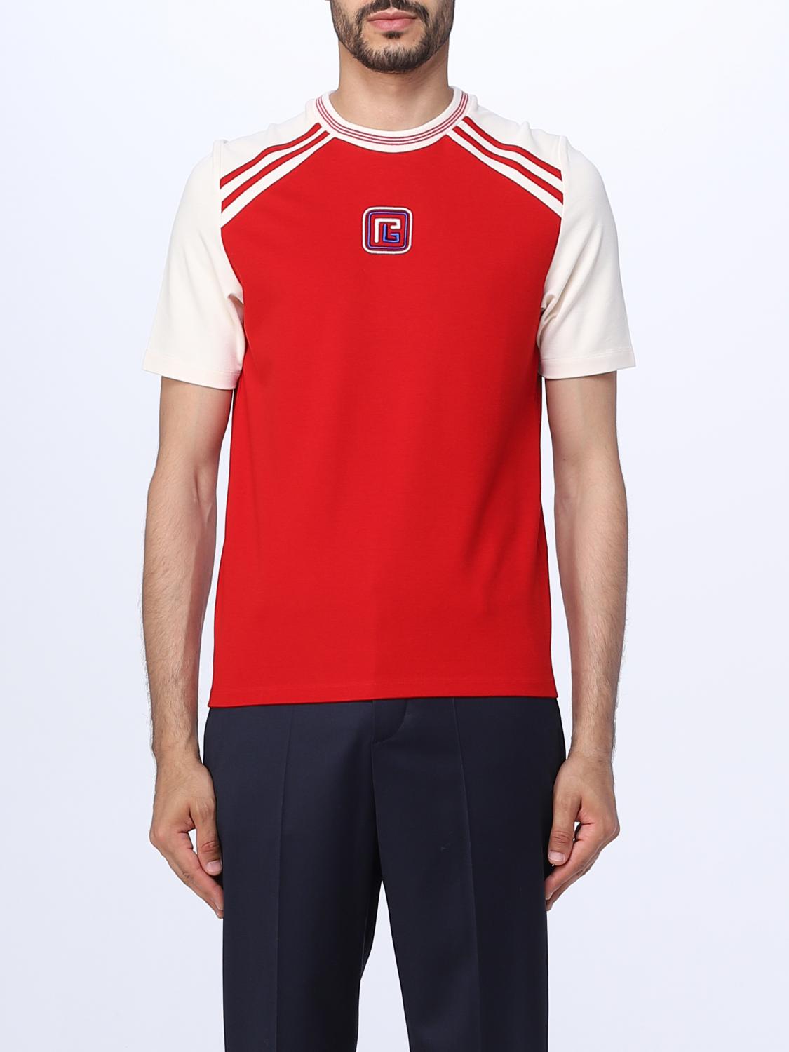 BALMAIN: T-shirt in stretch viscose blend - Red | Balmain t-shirt ...