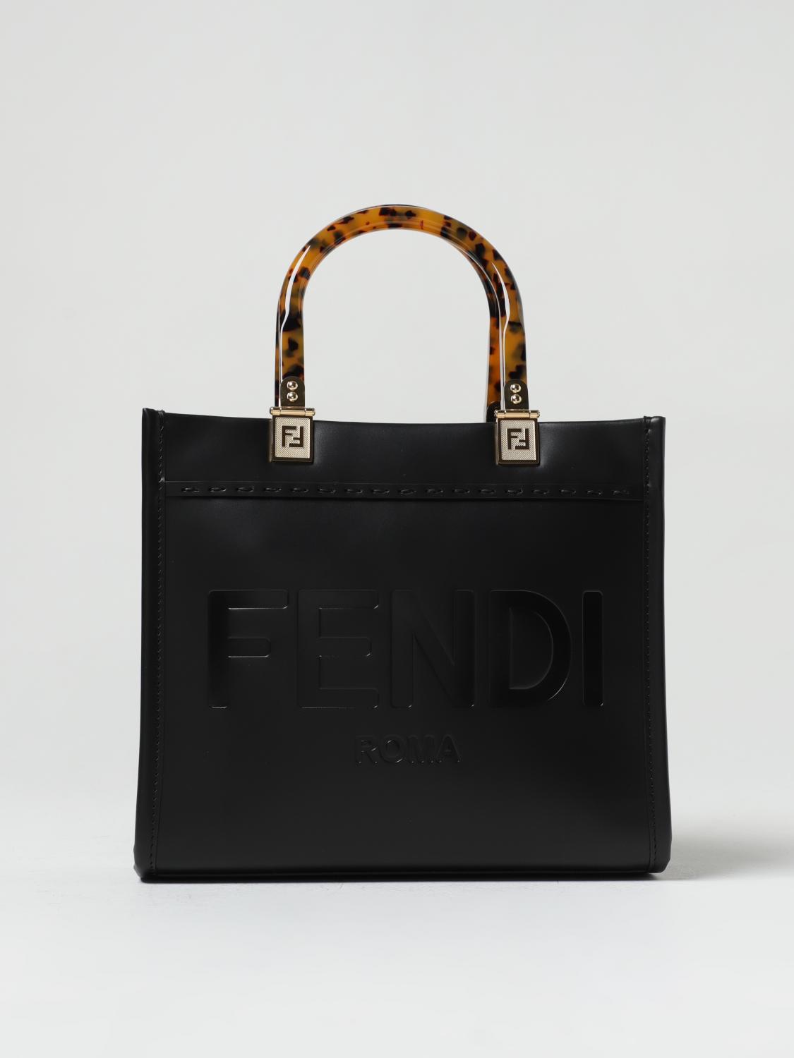 FENDI: Sunshine leather bag with logo - Black | Fendi handbag ...
