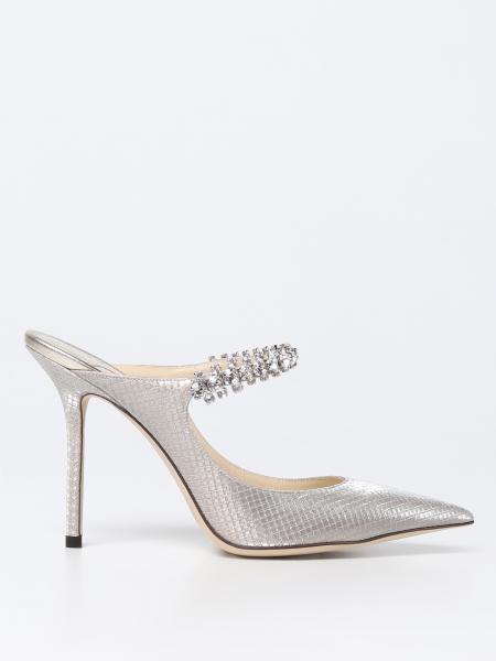 JIMMY CHOO SCARPE CON TACCO: Pump Bing in tessuto laminato con strass ...