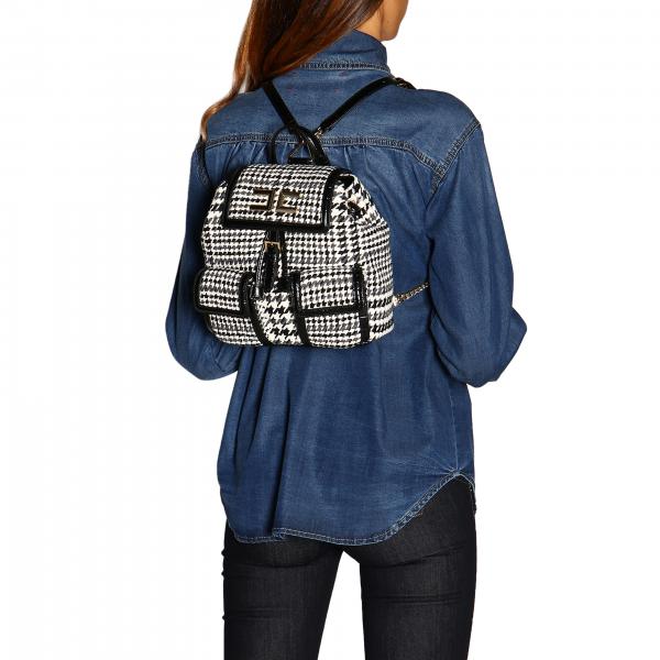 Elisabetta Franchi Outlet: Small backpack in pied de poule cotton ...