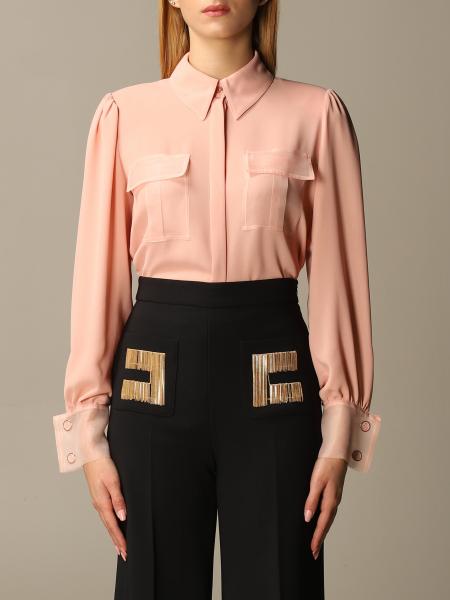 ELISABETTA FRANCHI: Camicia in doppio georgette - Rosa | Camicia ...