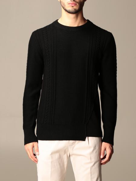 Paolo Pecora Outlet: bi-material crew neck sweater - Black | Sweater ...