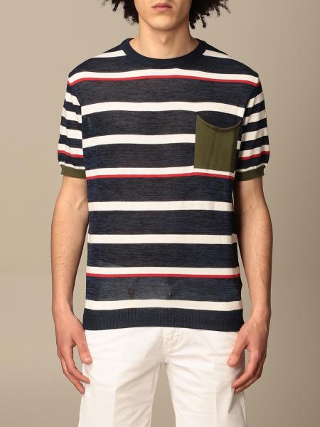 MANUEL RITZ: striped cotton t-shirt with pocket - Blue | Manuel Ritz t ...