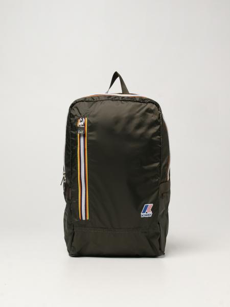 K-WAY: backpack in nylon with striped zip - Military | K-Way backpack ...