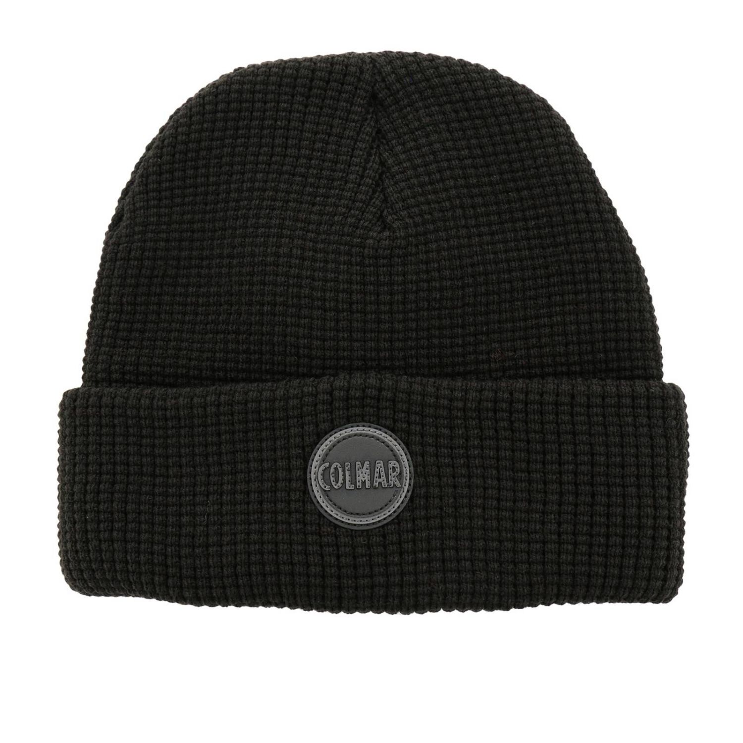Cuffia Lana Coste Con Risvolto Logo Cappello Colmar Uomo Nero