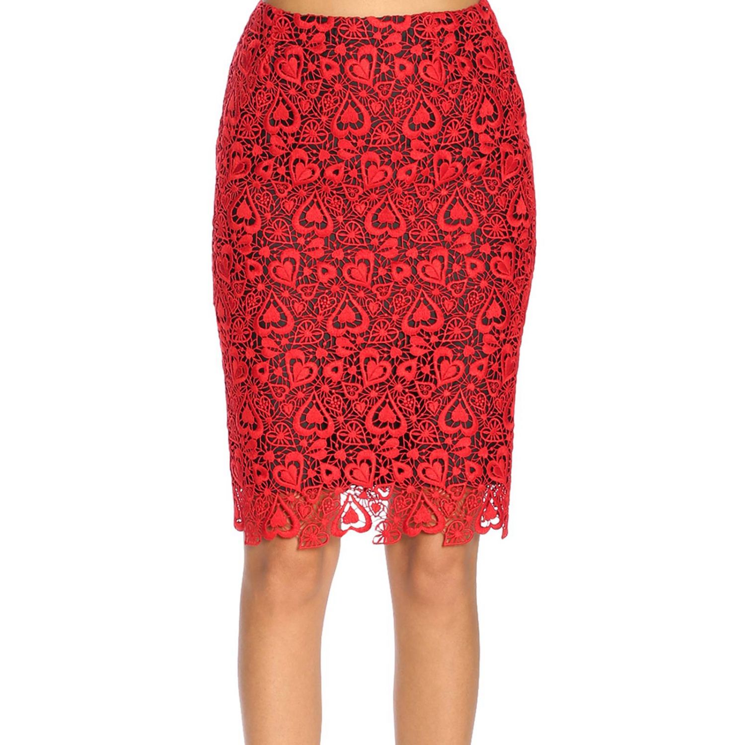 PINKO UNIQUENESS Gonna A Tubino Brillantante In Macram Rosso pinko-uniqueness-gonna-a-tubino-brillantante-in-macram-rosso