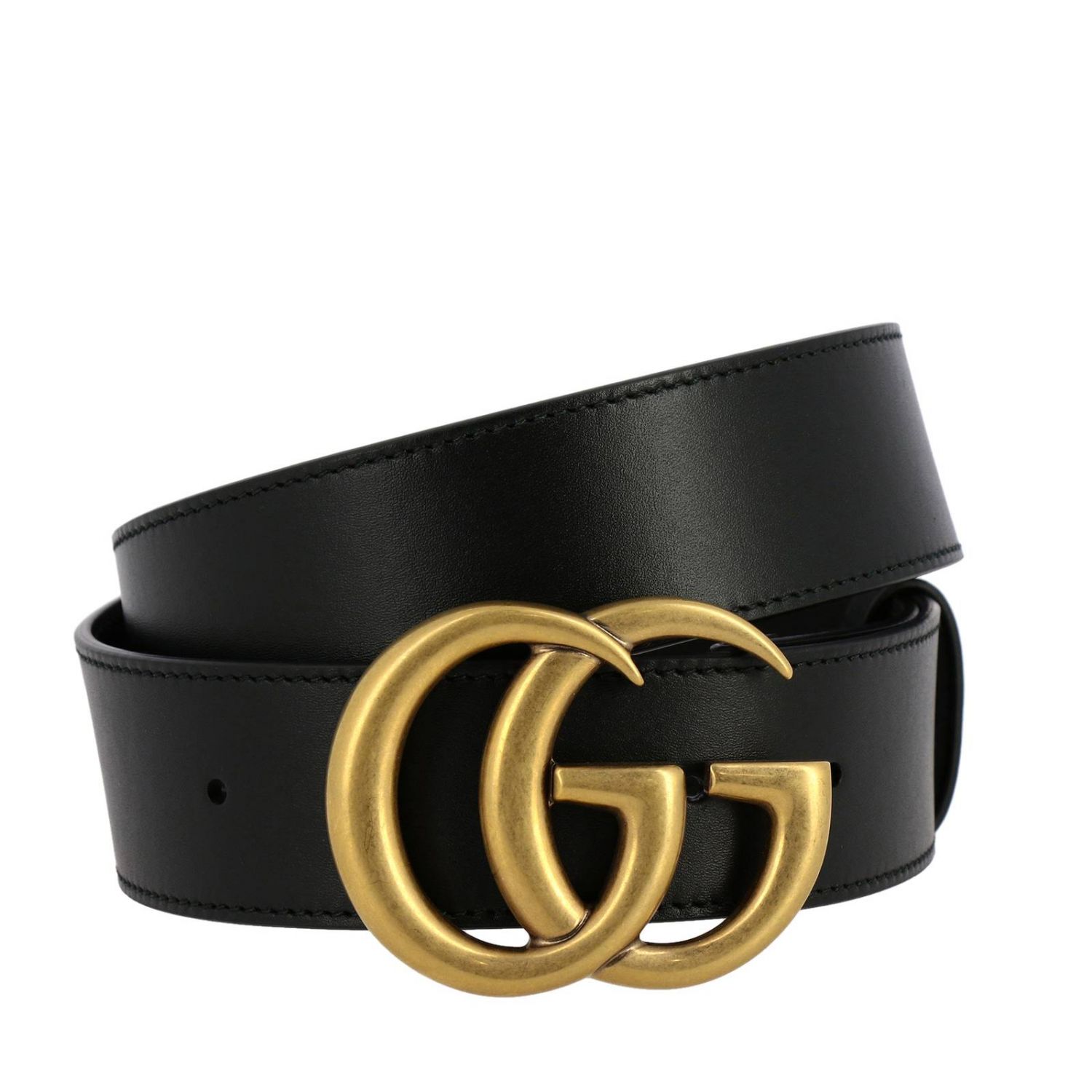 GUCCI Leather Belt With GG Metallic Monogram Belt Gucci Men Black