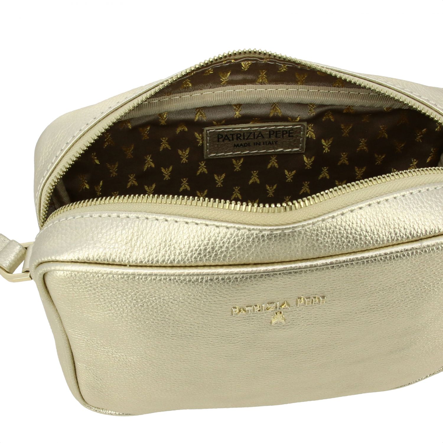 Patrizia Pepe Outlet: Borsa in pelle martellata con logo - Platino ... Patrizia Pepe Outlet: Borsa in pelle martellata con logo - Platino ...