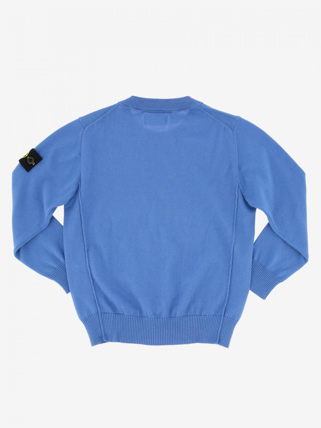 STONE ISLAND JUNIOR: Pull col rond en coton avec logo - Bleu 1 | Pull ...