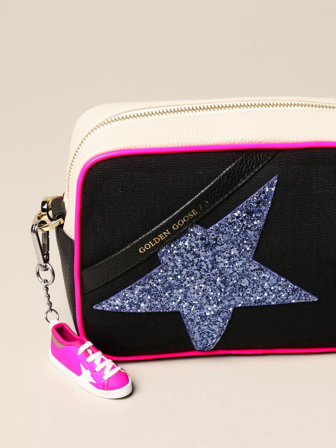 GOLDEN GOOSE: Star bag in textured leather and canvas - Black | Golden ...