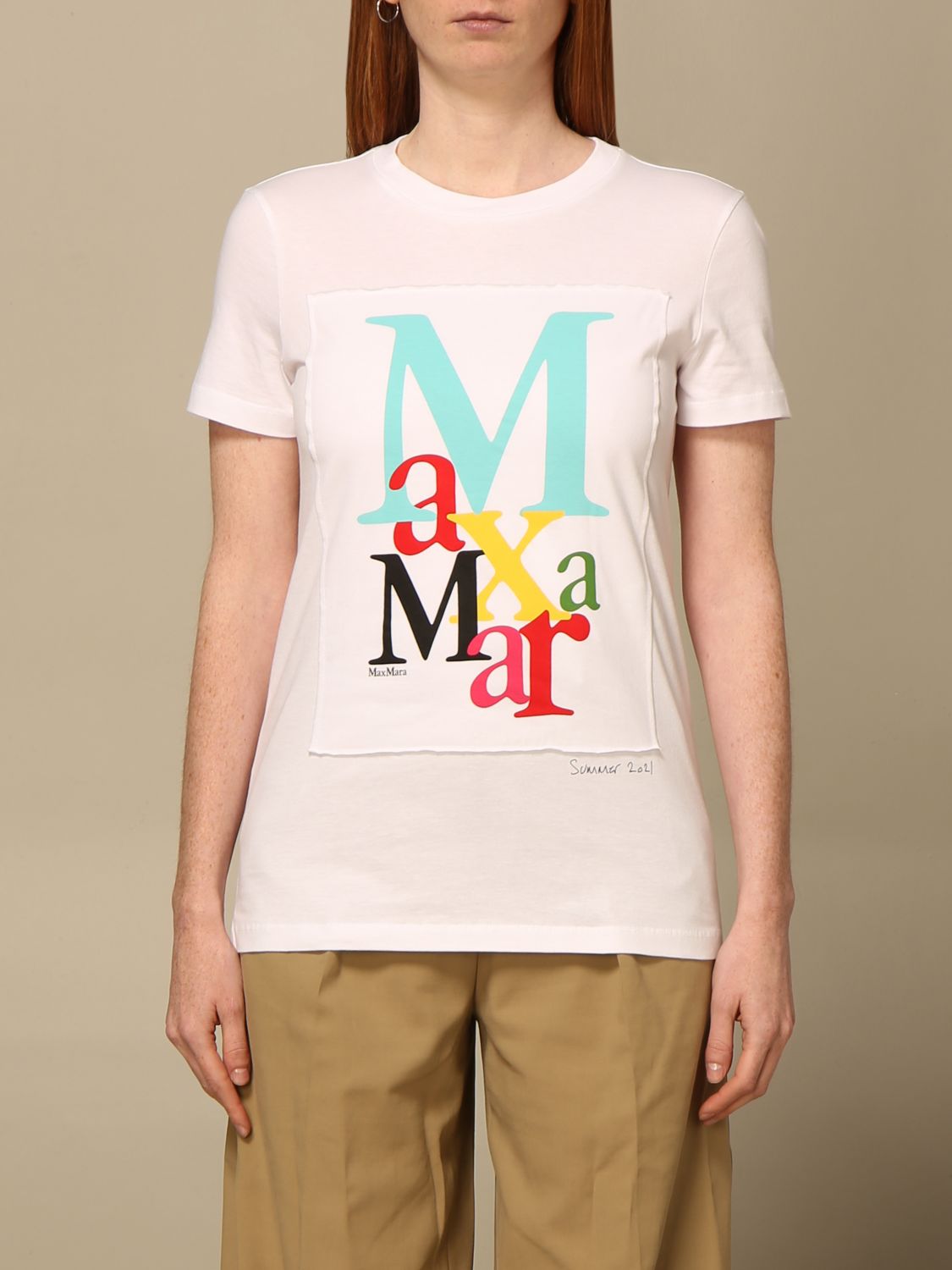 MAX MARA: cotton t-shirt with multicolor logo | Top Max Mara Women ...
