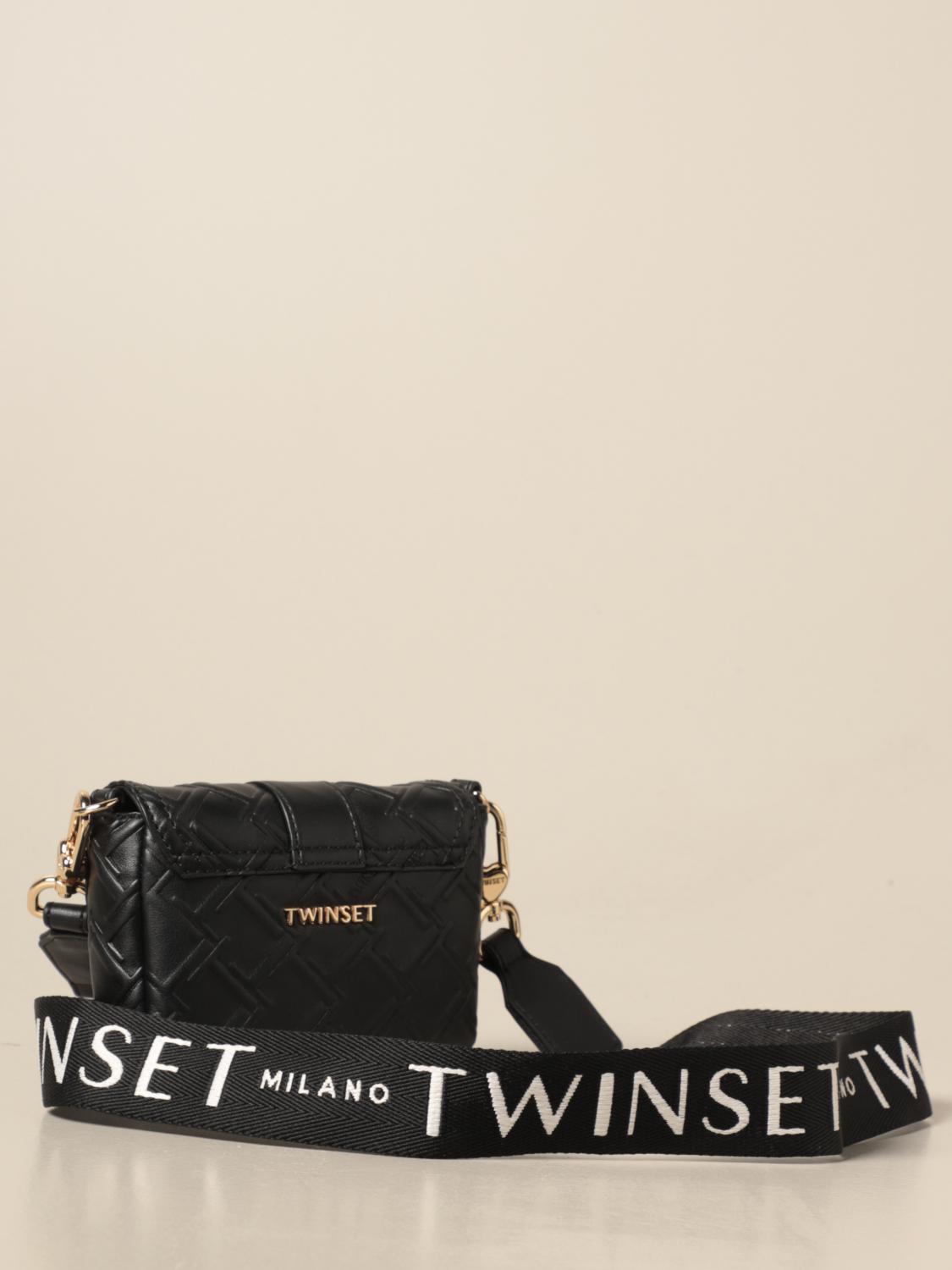 TWINSET: Twin-set bag in synthetic leather with embossed logo - Black ...
