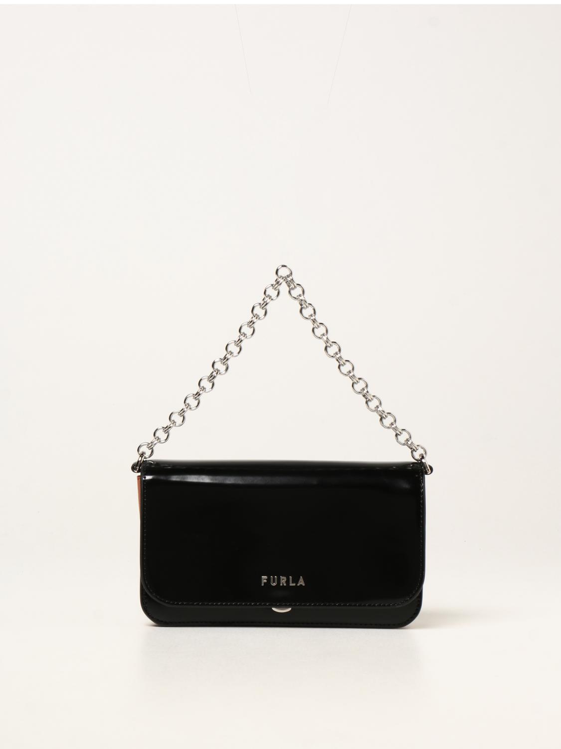 FURLA: Gorgeous mini bag in brushed leather - Black | Furla mini bag ...