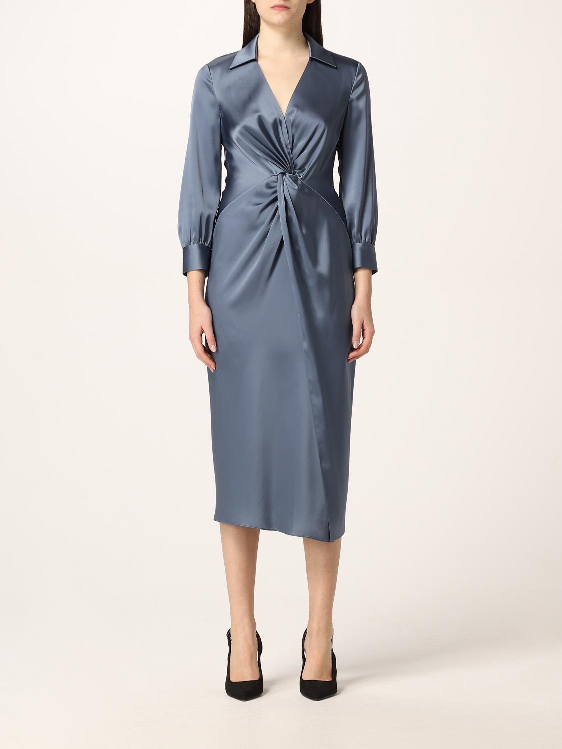 THEORY: longuette dress in satin - Gnawed Blue | Theory dress L1009609 ...