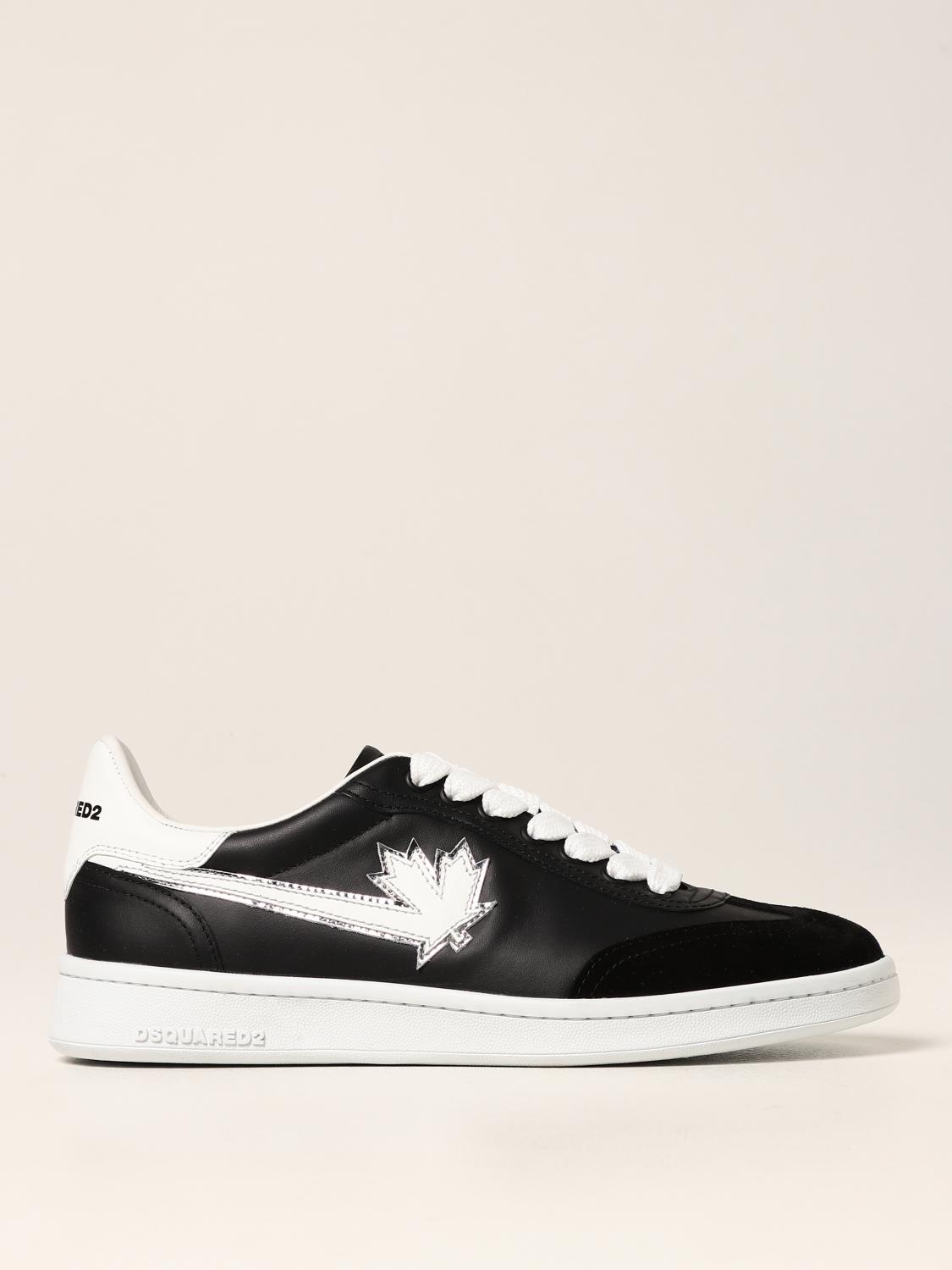 DSQUARED2: boxer sneakers in smooth leather and suede - Black ...