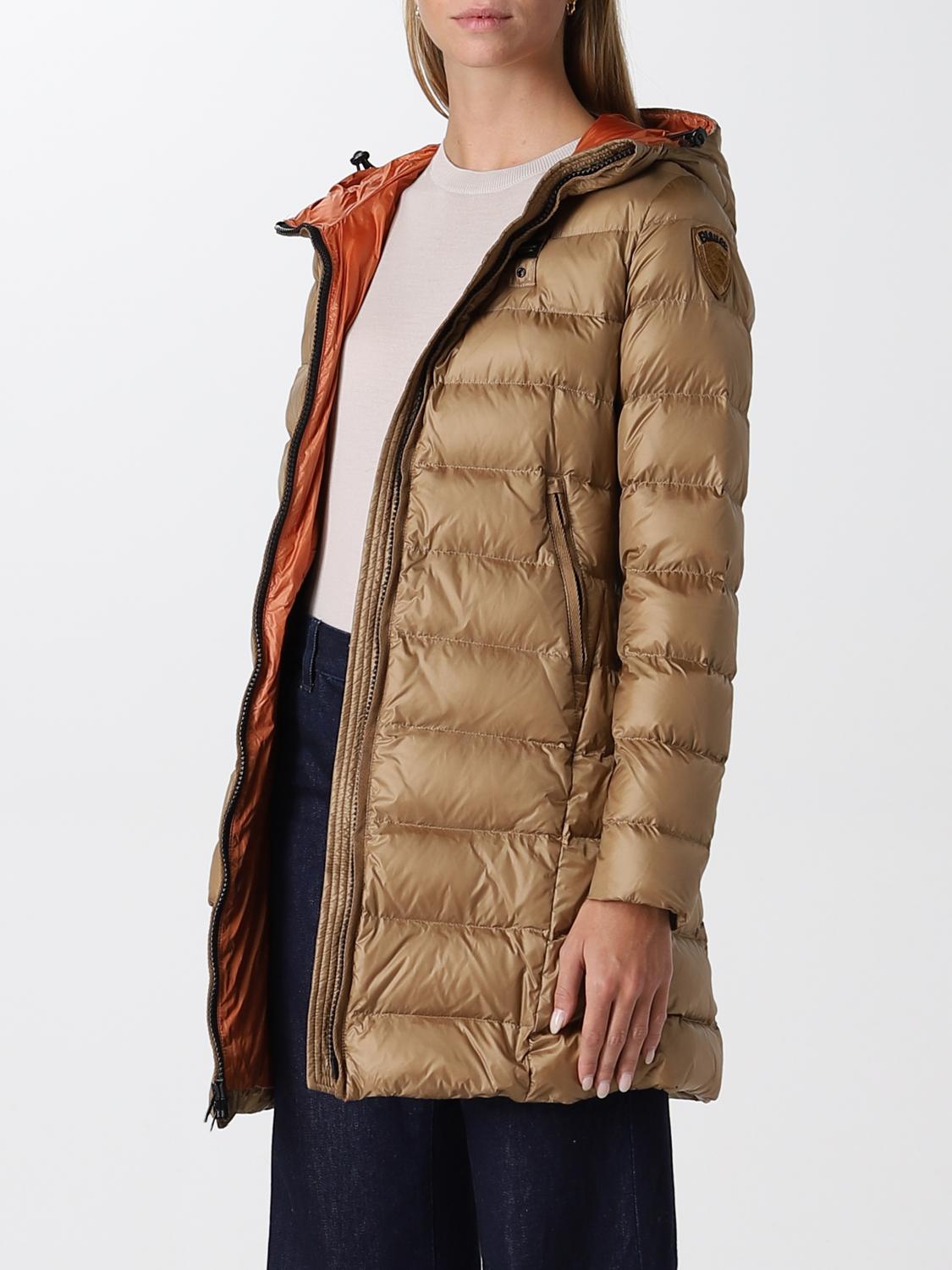 BLAUER: Piumino lungo nylon piuma semi lucido con cappuccio - Tabacco ... BLAUER: Piumino lungo nylon piuma semi lucido con cappuccio - Tabacco ...