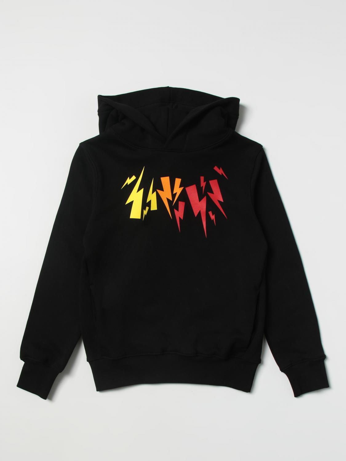 NEIL BARRETT: Felpa con stampa fulmini - Nero | Maglia Neil Barrett ...