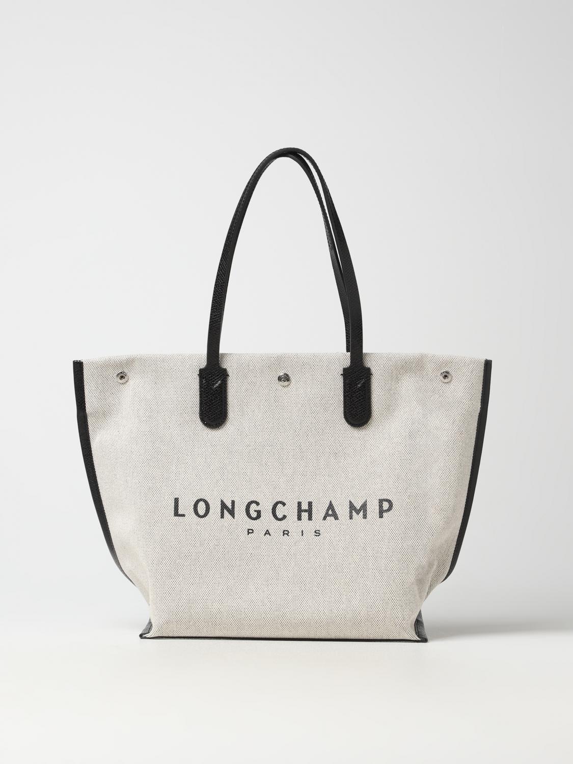 LONGCHAMP: Essential bag in canvas and grained leather with printed ...