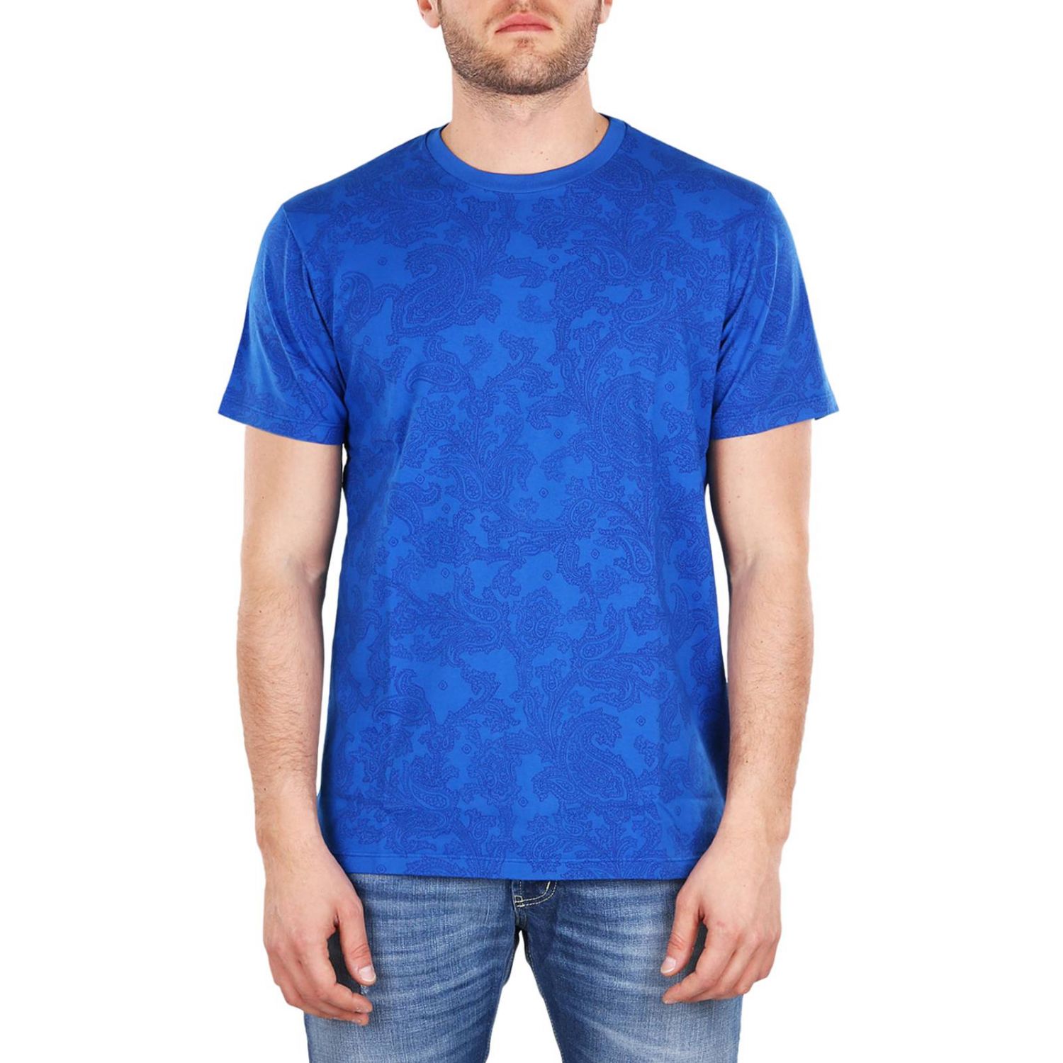Etro Outlet Maglia A Girocollo In Puro Cotone Con Maxi Stampa Barocca