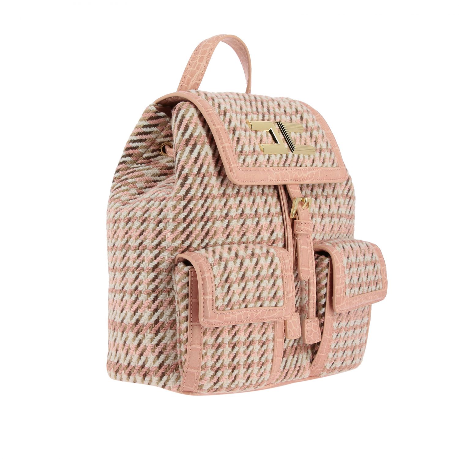 Elisabetta Franchi Outlet: Small backpack in pied de poule cotton ...