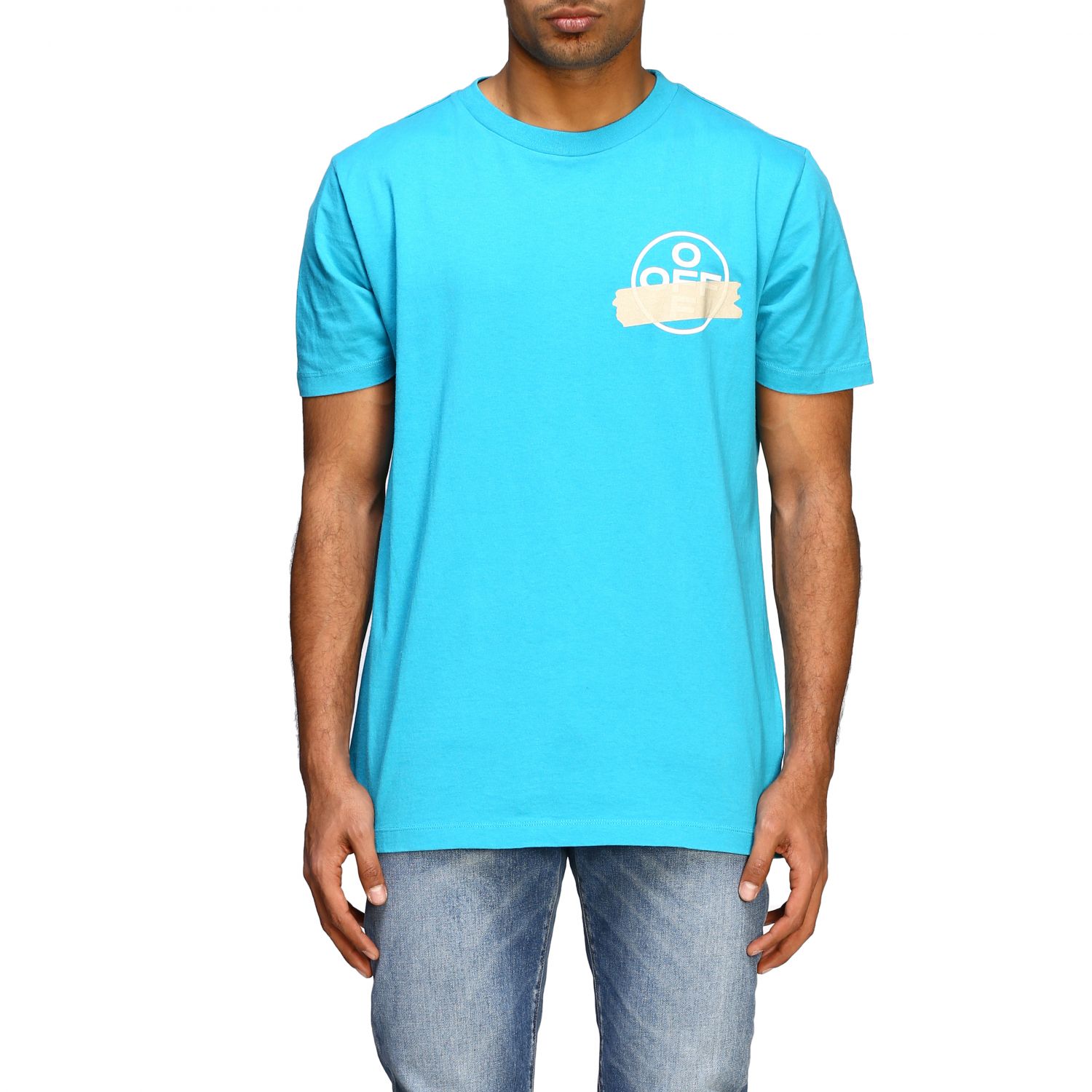 OFF WHITE Off White Over T Shirt Mit Gro em R cken Print Hellblau