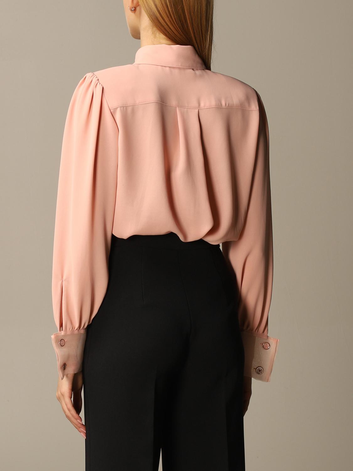 ELISABETTA FRANCHI: Camicia in doppio georgette - Rosa | Camicia ...