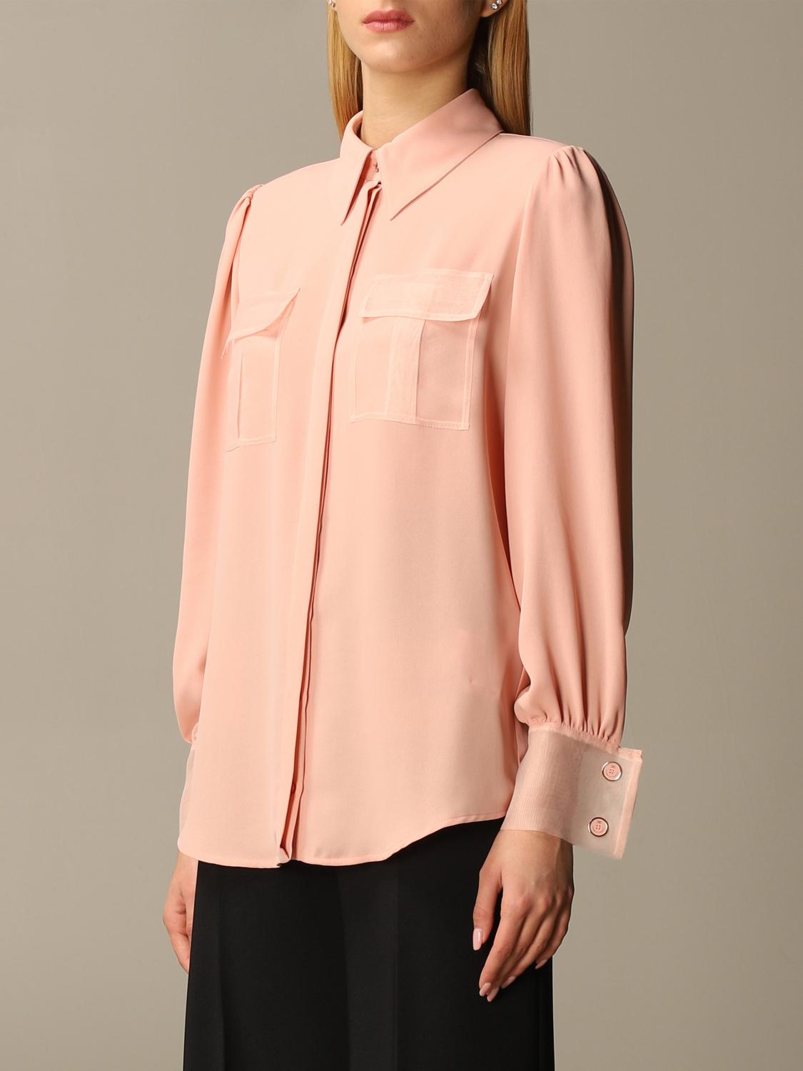 ELISABETTA FRANCHI: Camicia in doppio georgette - Rosa | Camicia ...