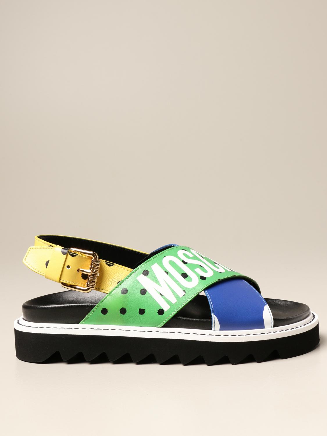 MOSCHINO COUTURE: leather sandal with logo | Flat Sandals Moschino ...