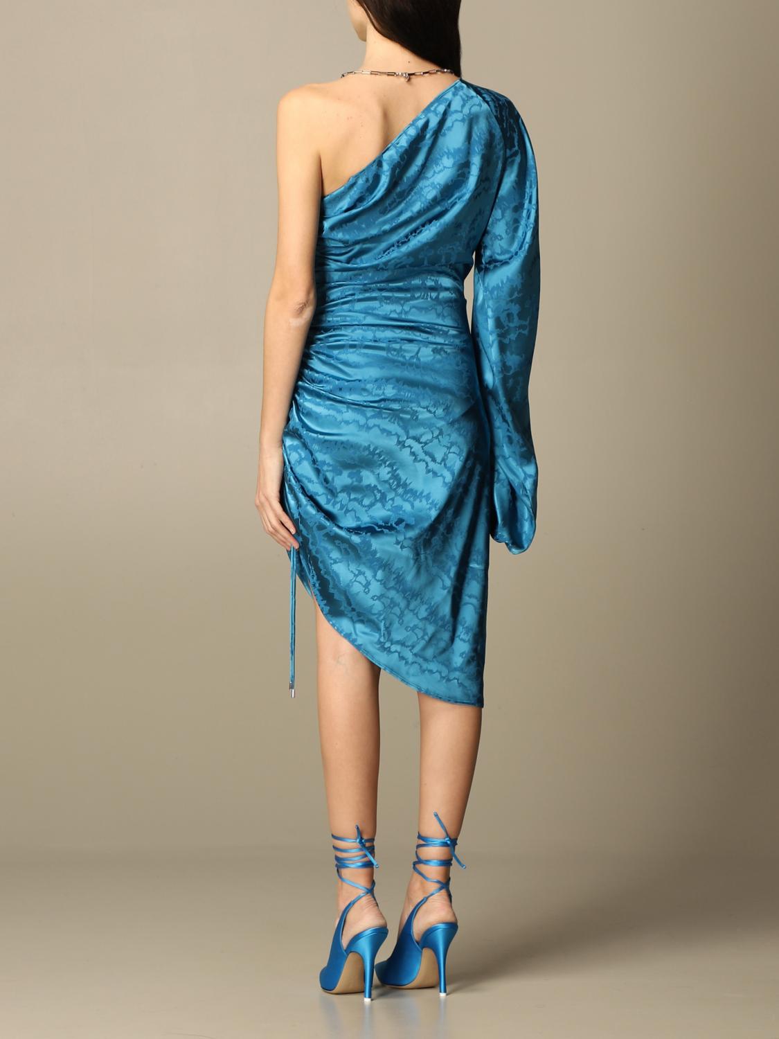 THE ATTICO: one-shoulder dress in draped fabric | Dress The Attico ...