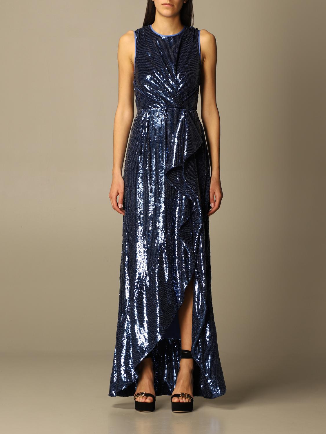 ELISABETTA FRANCHI: Damen Kleid - Blau | Elisabetta Franchi Kleid AB009 ...