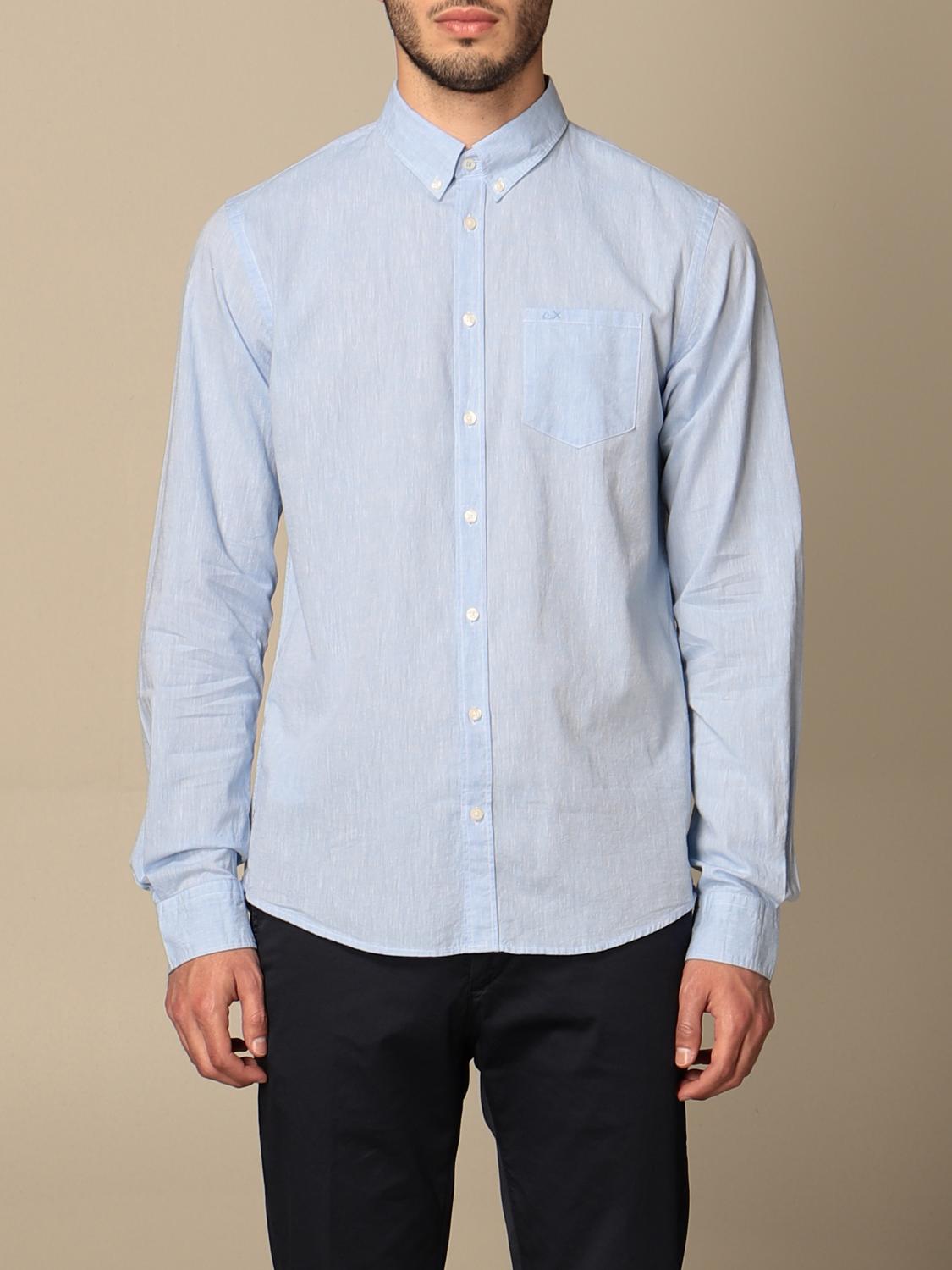 SUN 68: Shirt men | Shirt Sun 68 Men Gnawed Blue | Shirt Sun 68 S31102 ...