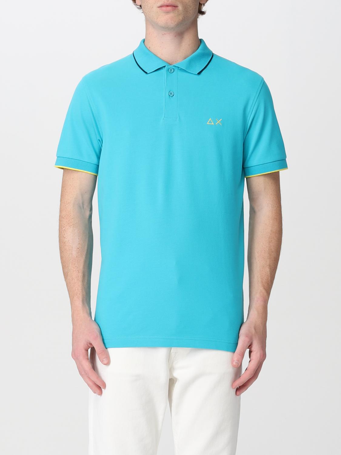 SUN 68: basic polo shirt with logo - Water | Sun 68 polo shirt A32110 ...