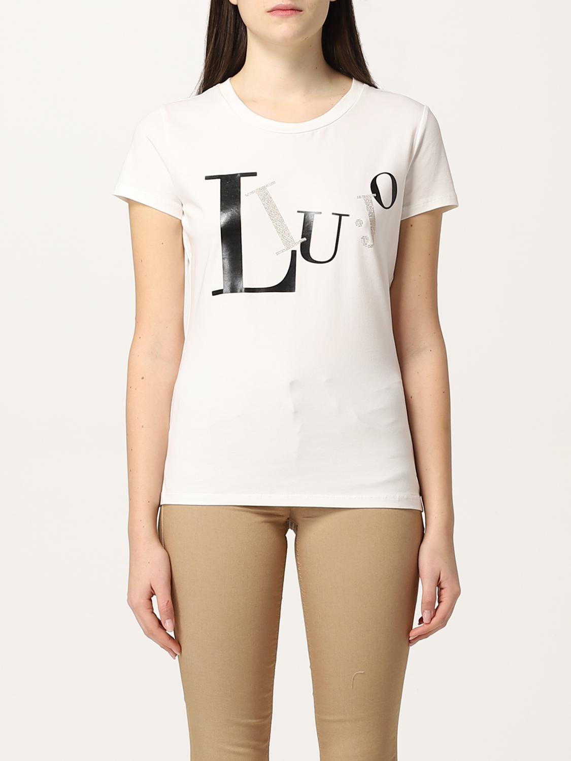 LIU JO: T-shirt in cotone con logo - Bianco | T-Shirt Liu Jo TA2028J5003 online su GIGLIO.COM