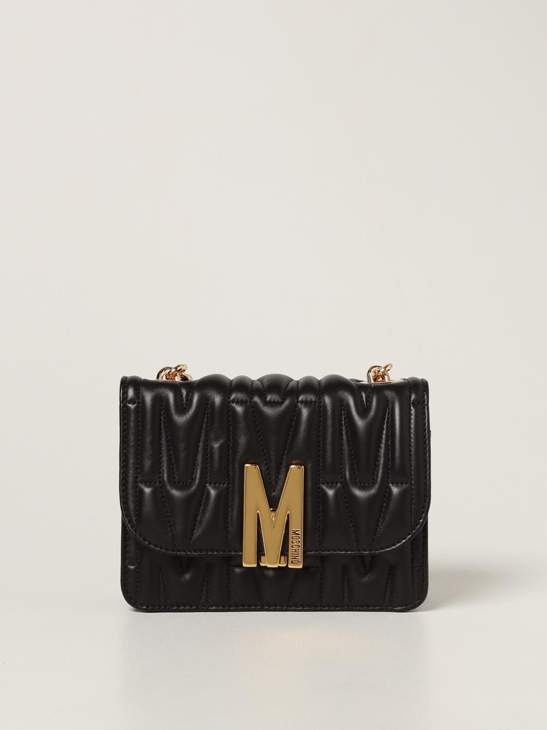 MOSCHINO COUTURE: matelassé leather bag with logo - Black | Moschino ...