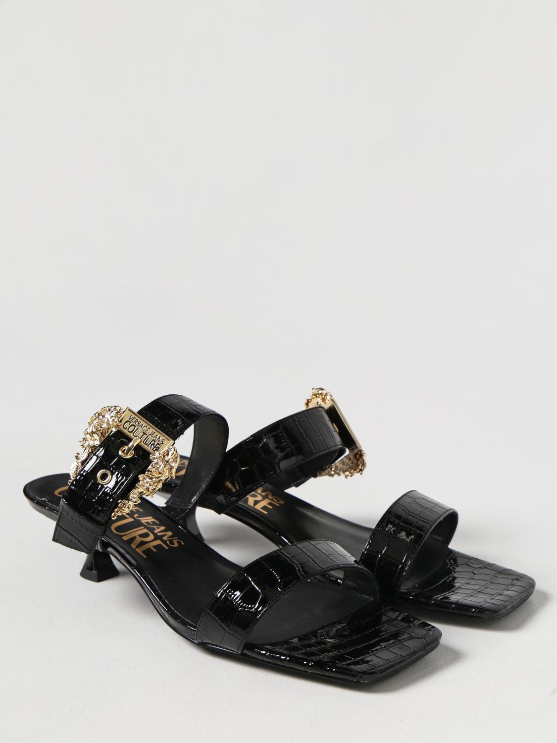 VERSACE JEANS COUTURE: Mule in pelle sintetica - Nero | Sandali Con ...