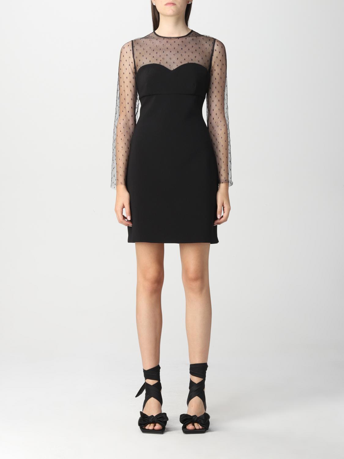 Red Valentino Mini Dress In Point Desprit Tulle Black Red
