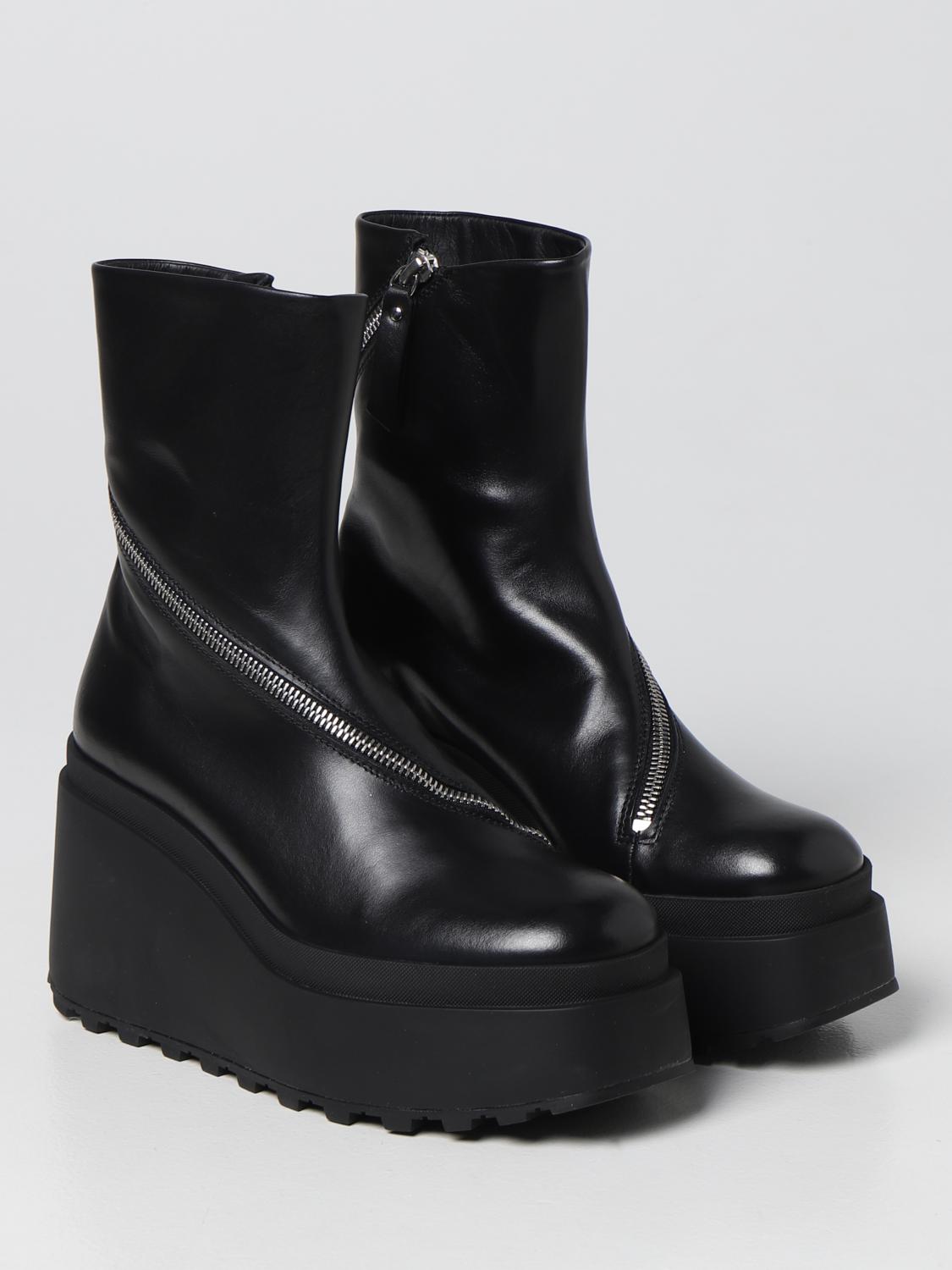 VIC MATIÈ: Stivaletto Spirale in pelle - Nero | Scarpe Con Zeppa Vic ...