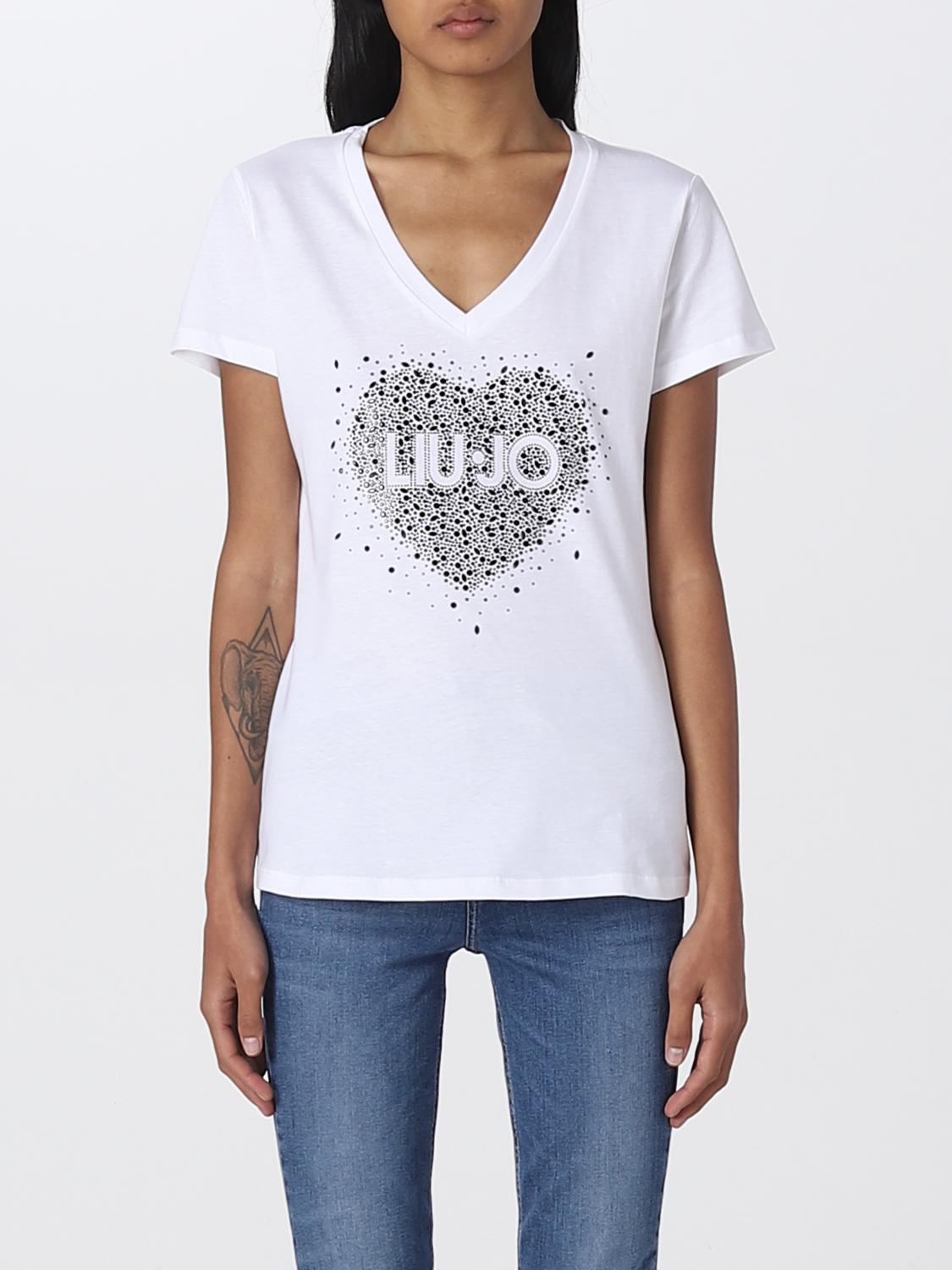 LIU JO: T-shirt con cuore di strass - Bianco | T-Shirt Liu Jo WF2284J5923 online su GIGLIO.COM