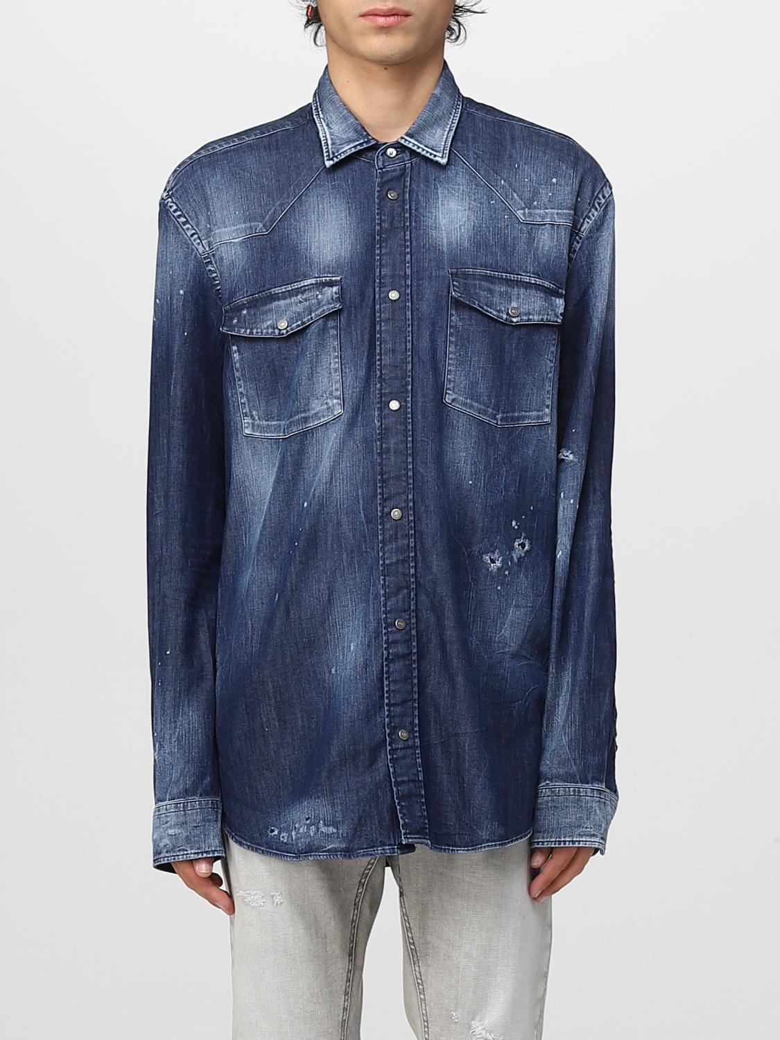 DONDUP: Chemise homme - Bleu | Chemise Dondup UC300RDS0259UDP3 en ligne ...