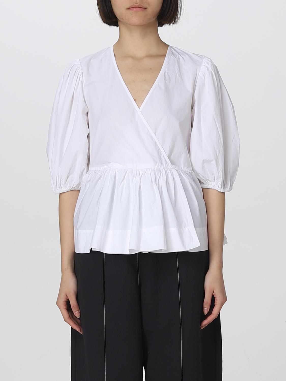 GANNI: top for woman - White | Ganni top F7607 online on GIGLIO.COM