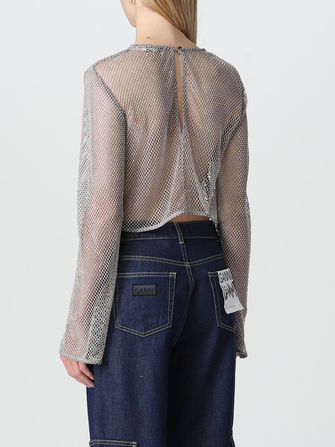 GANNI: top for woman - Silver | Ganni top F7869 online on GIGLIO.COM
