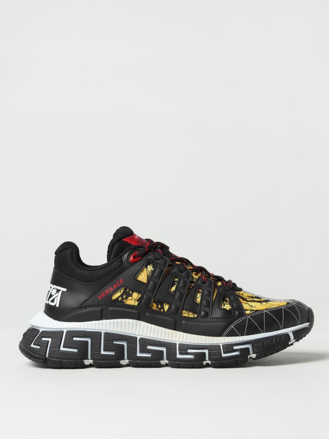 VERSACE: Trigreca sneakers in leather and nylon with Baroque print ...