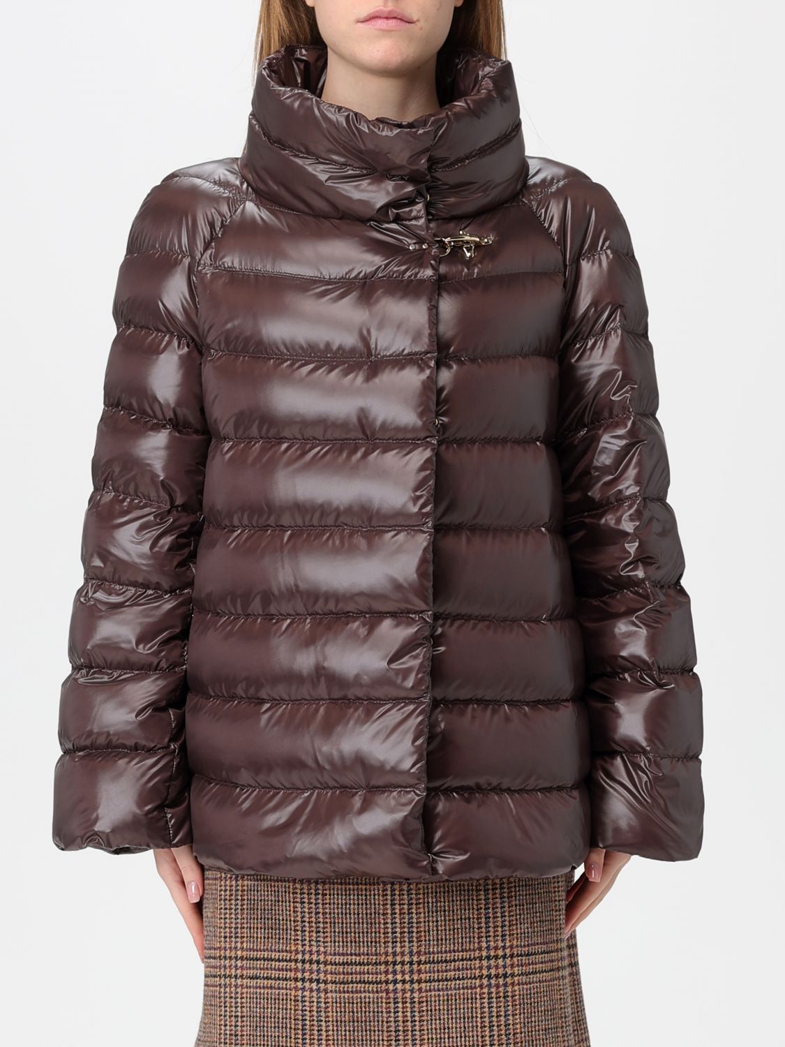 Fay Quilted Rosewood Nylon Down Jacket With Funnel Neck And Iconic Hook ...