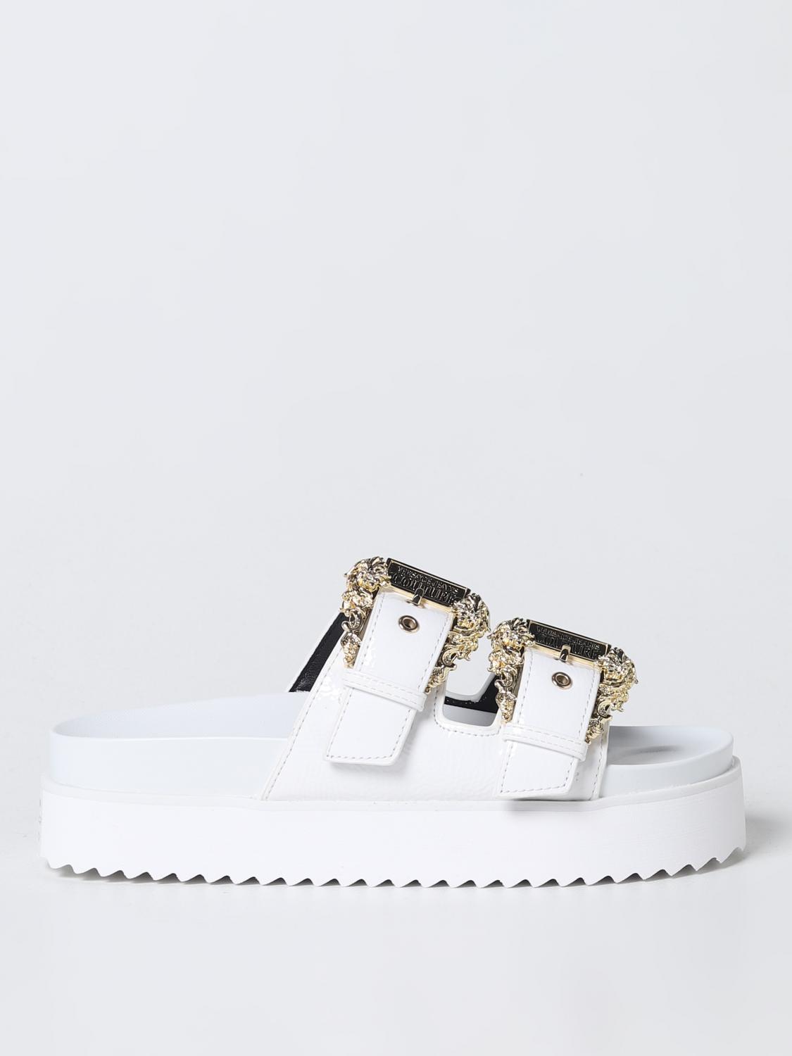 VERSACE JEANS COUTURE: flat sandals for woman - White | Versace Jeans ...